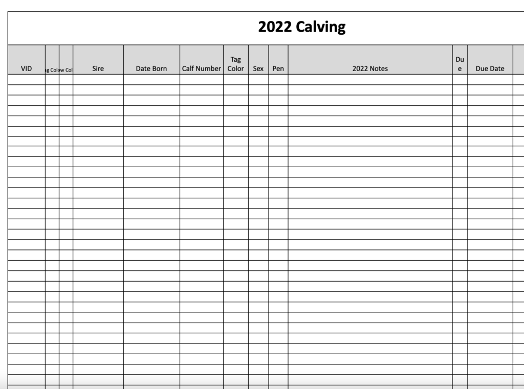 Calving Record Excel Sheet - Food Comes From Families®