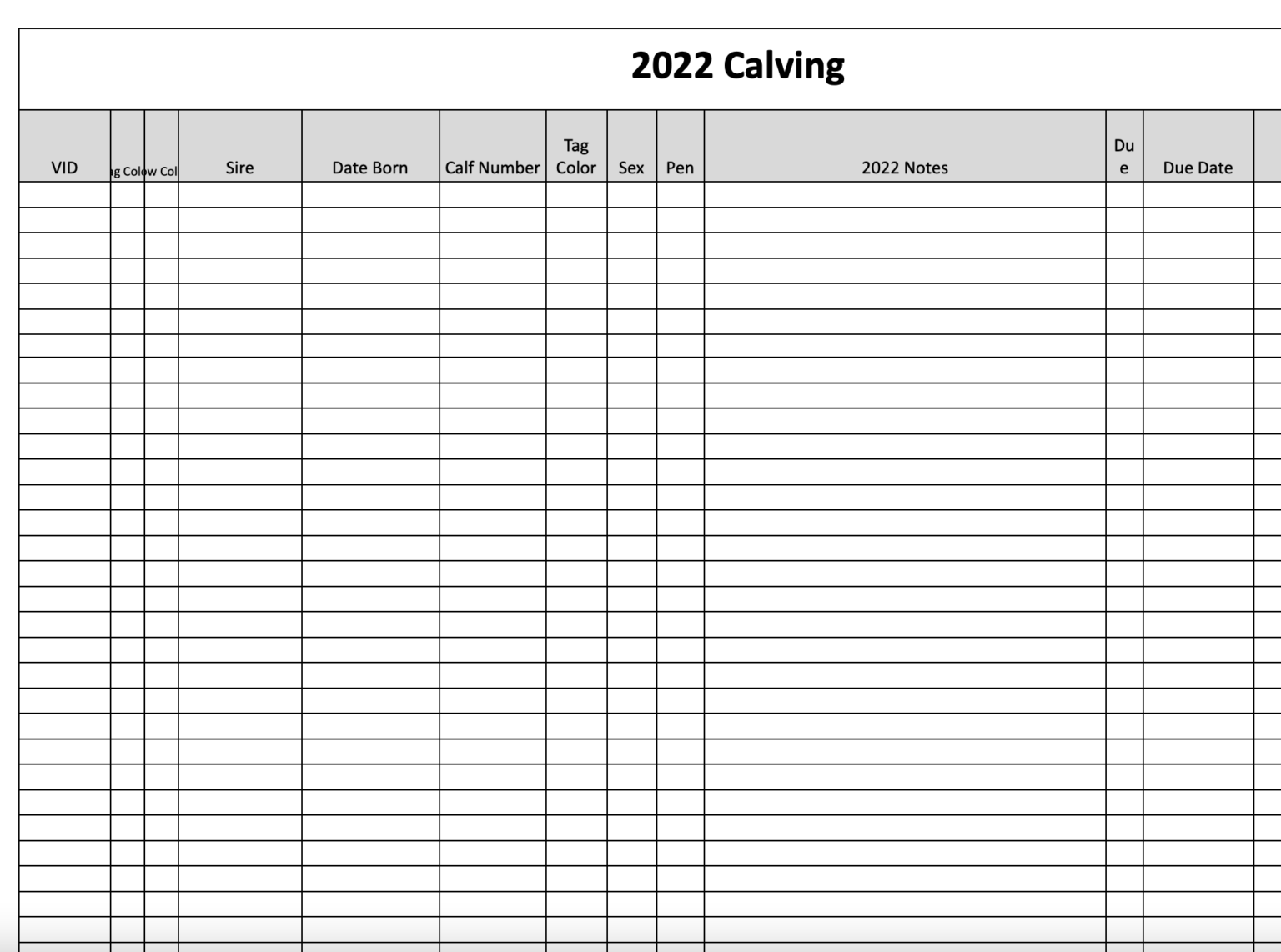 Calving Record Excel Sheet - Food Comes From Families®